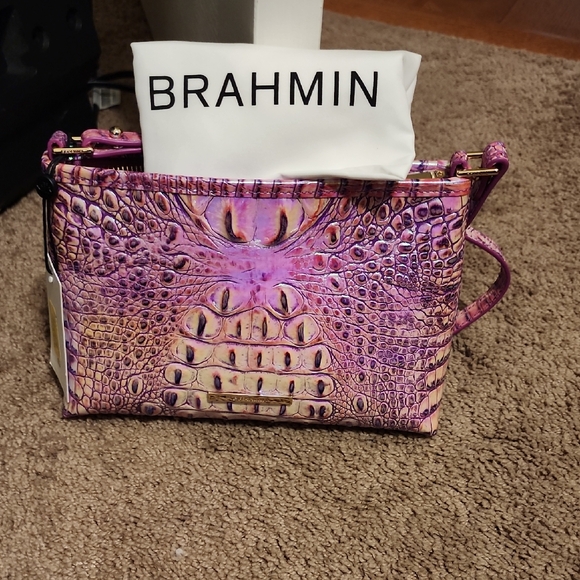 Brahmin | Bags | Brahmin Pink Crossbody Bag With Crocodile Embossed ...